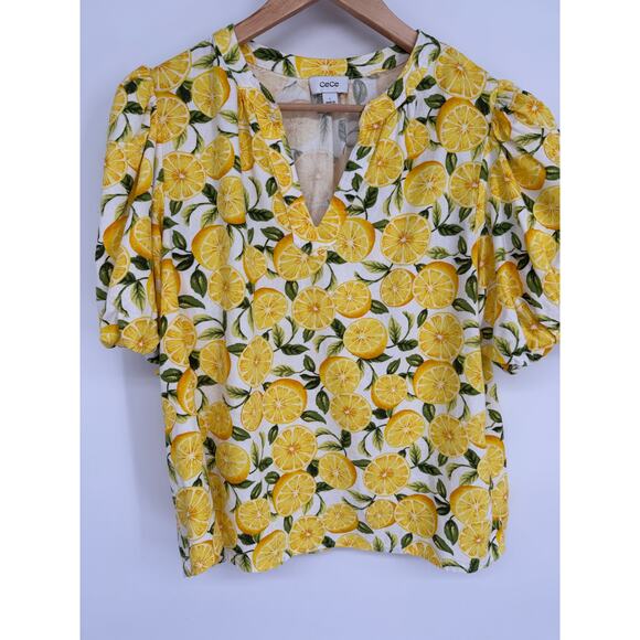 CeCe | Tops | Cece Top Womens Large Lemon Print Linen Puff Sleeves ...